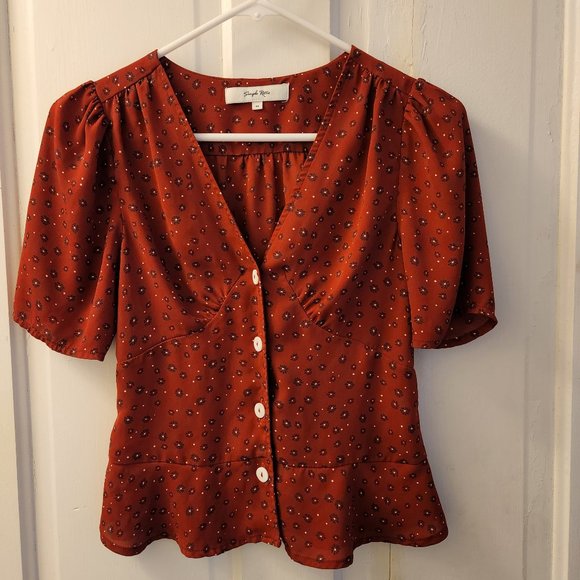 Simple Retro | Tops | Red Vintage Style Fitted Button Blouse | Poshmark